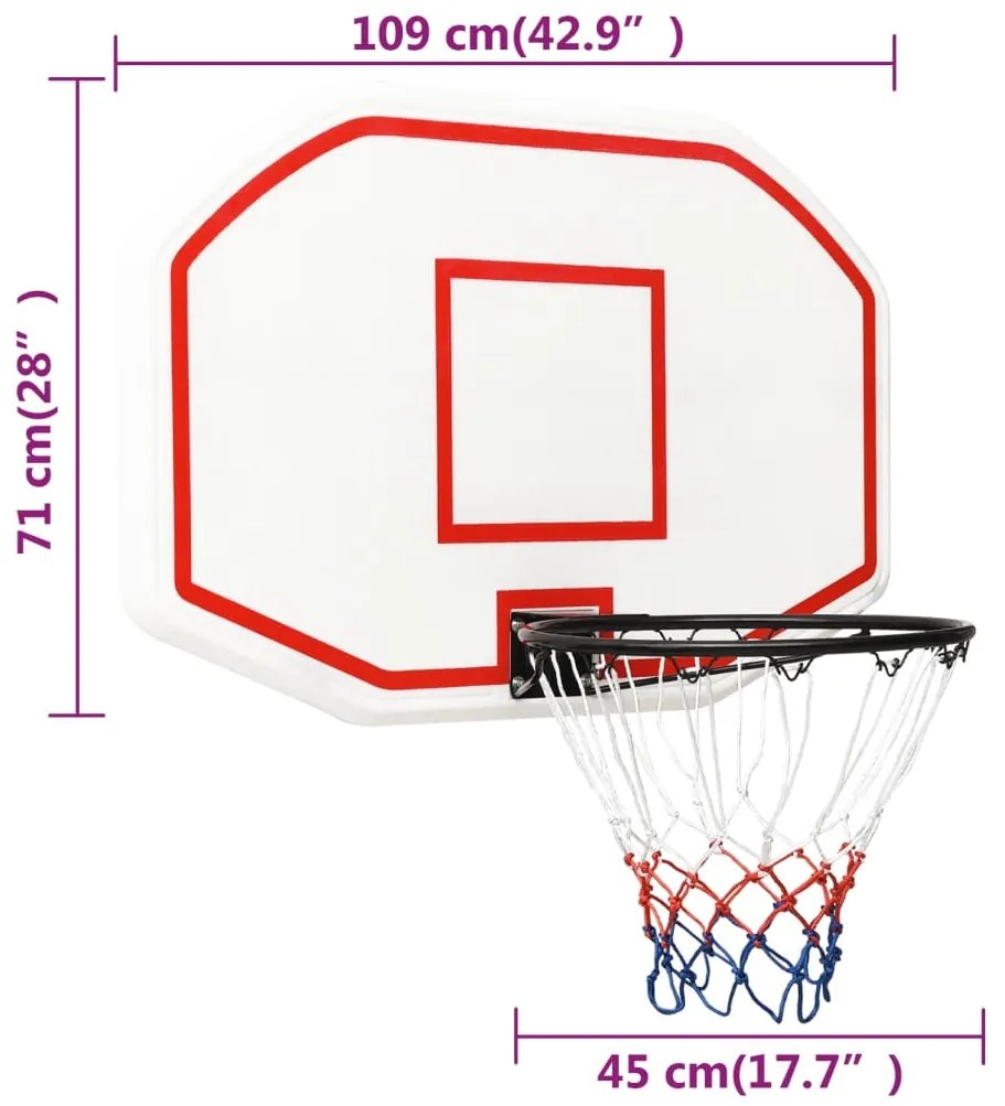 vidaXL Basketbalový koš bílý 109 x 71 x 3 cm polyethylen