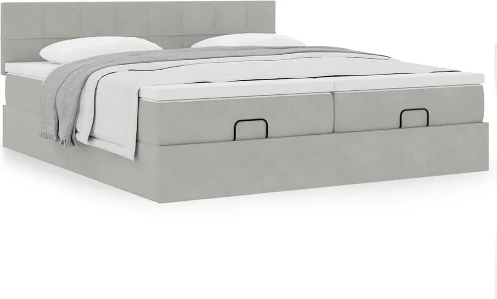 Osmanský rám postele s matracíes světle šedá 200x200cm samet 3312080