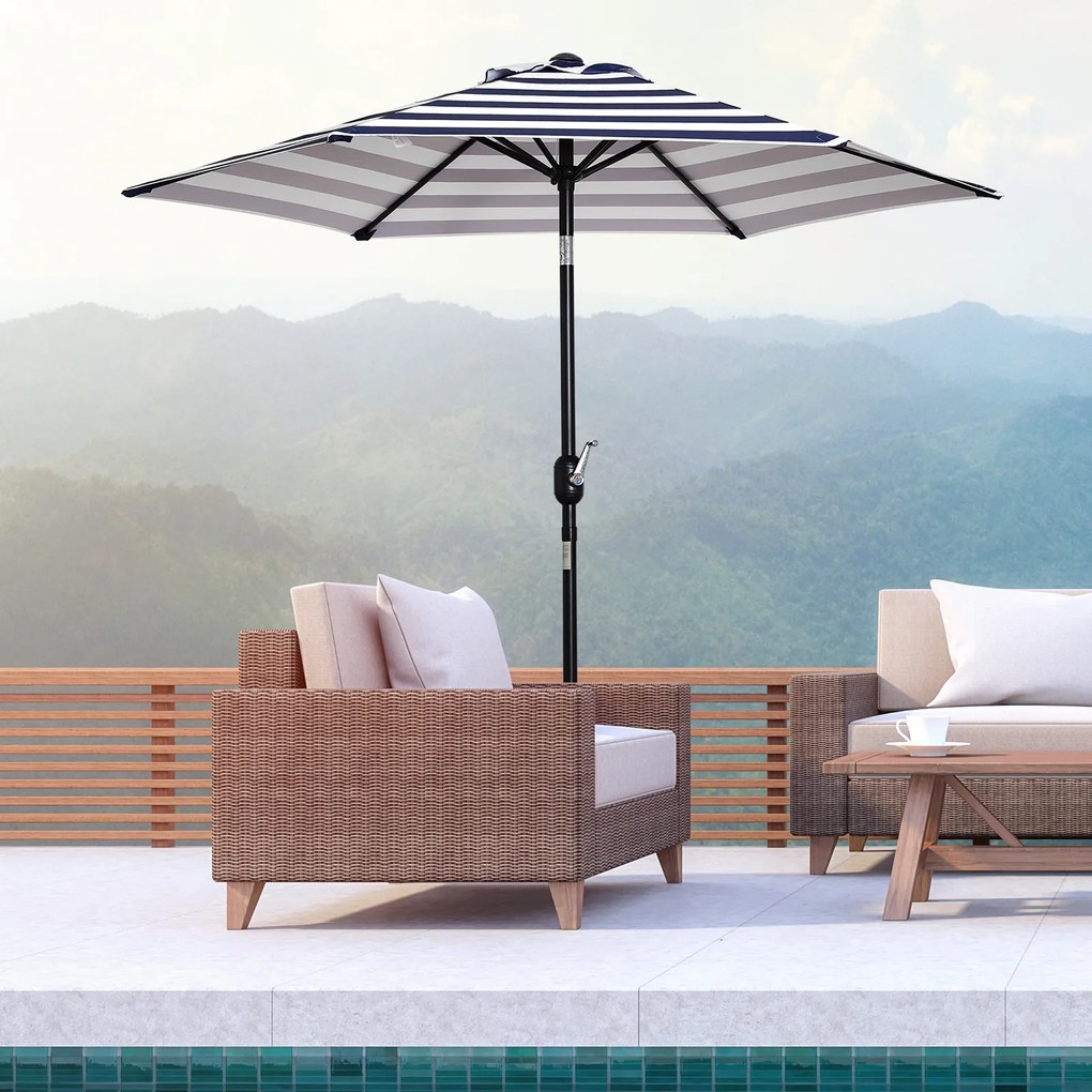 Outsunny zahradní slunečník s ocelovým rámem, modrý pruh, Ø230x216cm, pro venkovní použití| Aosom