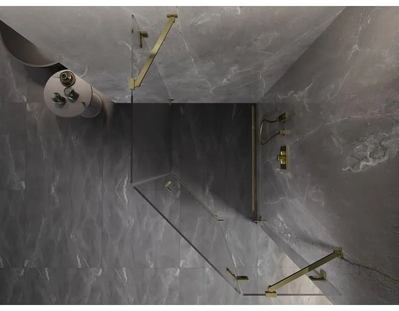 Mexen Lunar, pětiúhelníkový sprchový kout naklápěcí vpravo 80 x 100 cm, 8mm čiré sklo, zlatý profil, 831-080P-100L-50-00-P