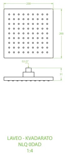 Laveo Kvadrato, horní/hlavová sprcha 200x200 mm, čtverec, chromová, LAV-NLQ_0DAD