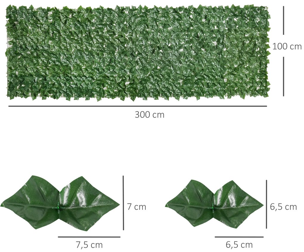 Outsunny Privacy Hedge Umělý živý plot pro zahradní terasu Nástěnná dekorace Tmavě zelená 300x100cm Snadná péče a odolnost vůči UV záření