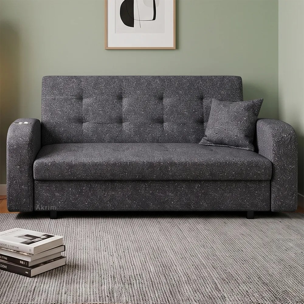 Pohovka VIVA III FRUGO | 162 cm | rozkládací + úložný prostor | otvor na láhev | šedý melír WATER BLOCKED