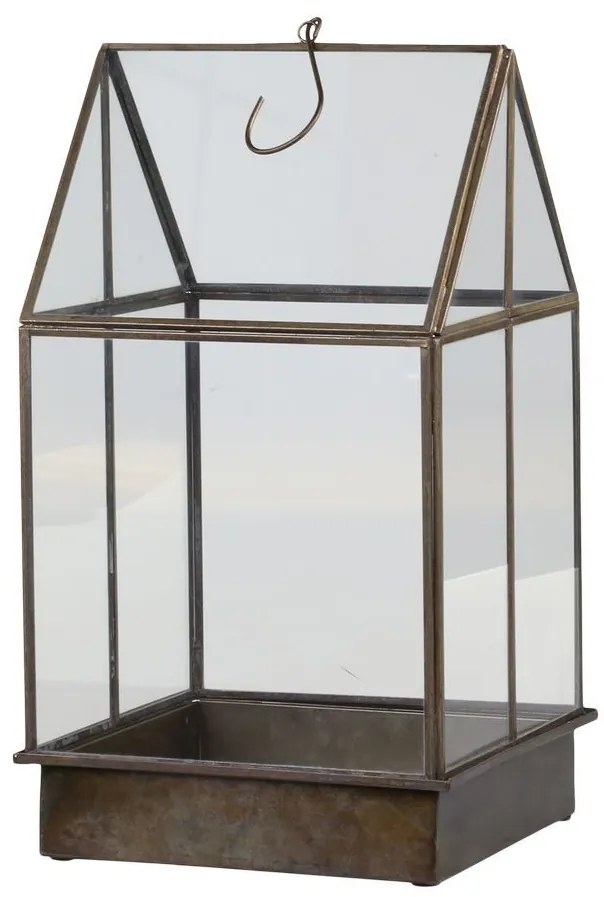 Mosazný antik kovový dekorační skleník / lucerna Fibio - 21*21*38 cm