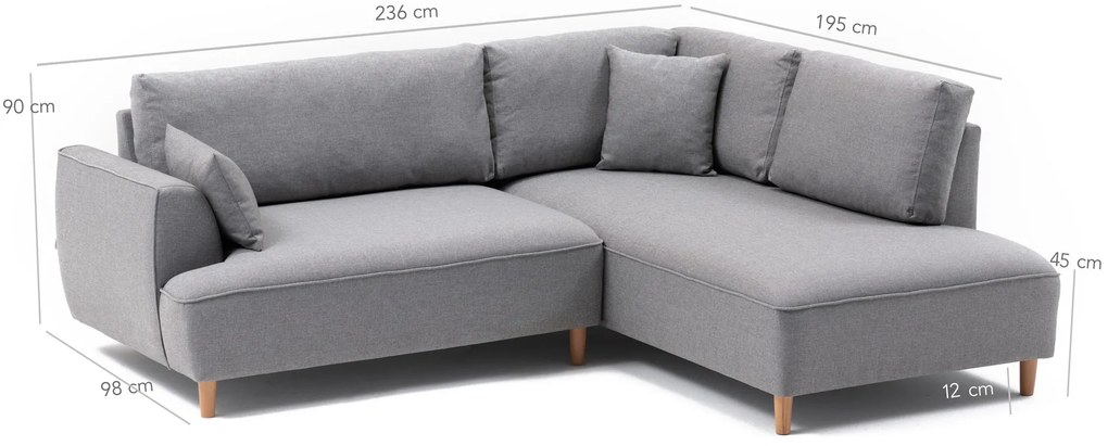 Hanah Home Rohová pohovka FELIX světle šedá pravá 825BLC1372