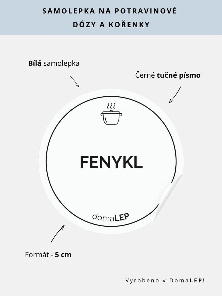 Samolepka na kořenky FENYKL bílá 5 cm tučné písmo