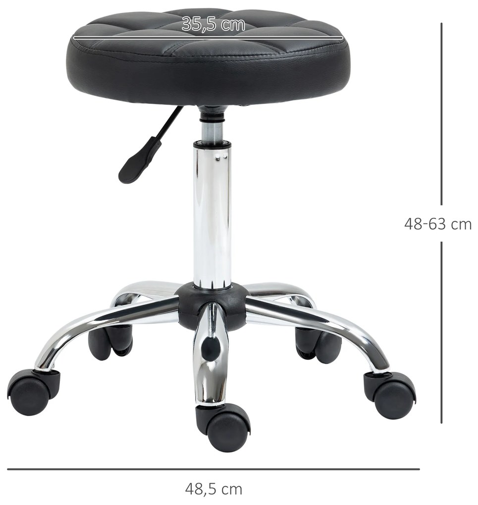 HOMCOM Vinsetto Roll Stool Výškově nastavitelná otočná pracovní stolička černá Ø35,5 cm, umělá kůže pro kancelář a salon 51-67 cm | Aosom.de