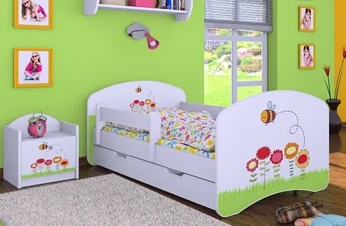MAXMAX Dětská postel se šuplíkem 140x70cm VČELIČKA A KYTIČKY