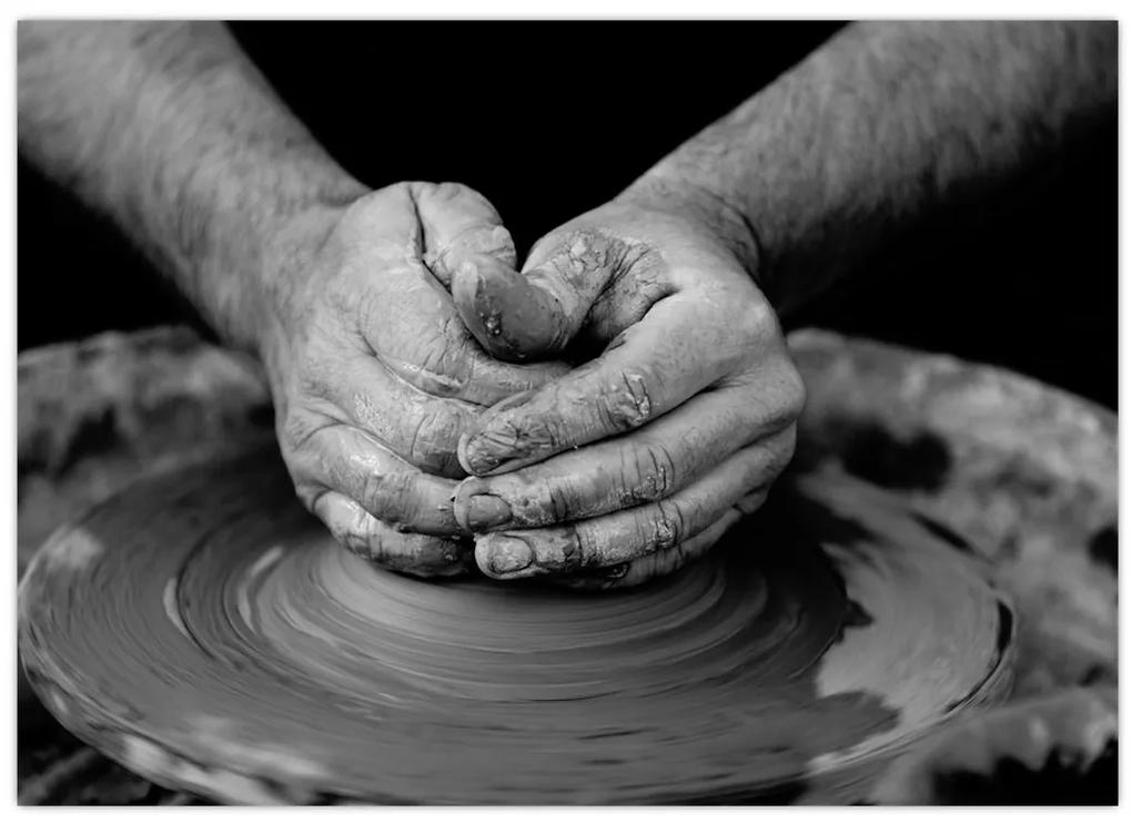Černobílý obraz - výroba keramiky (70x50 cm)
