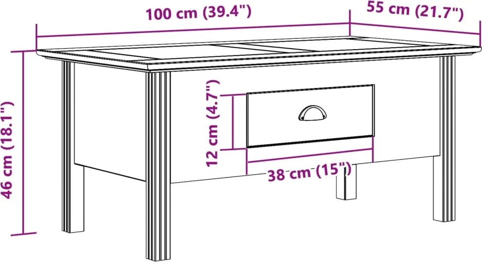 vidaXL Konferenční stolek BODO šedý 100x55x46 cm masivní borovice