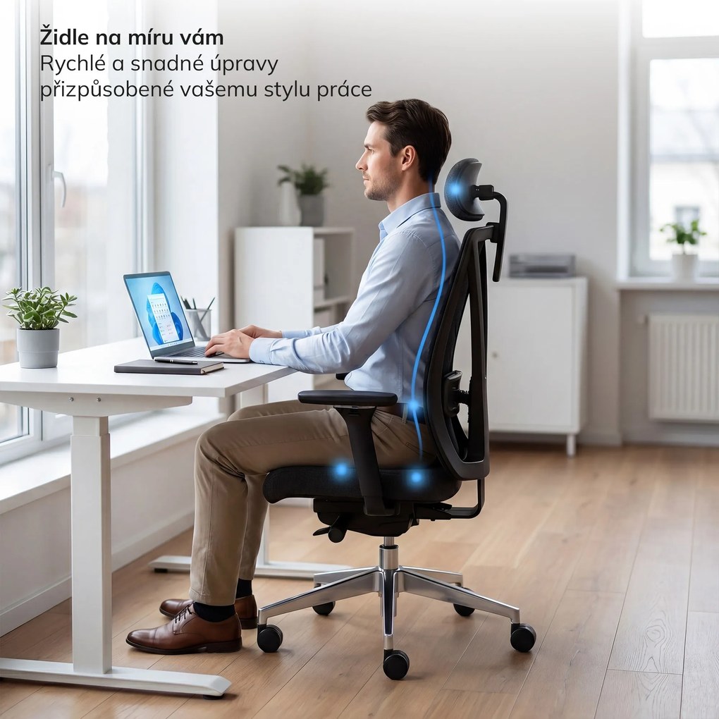 Ergonomická otočná kancelářská židle s síťovaným opěradlem, černá: VECTOR