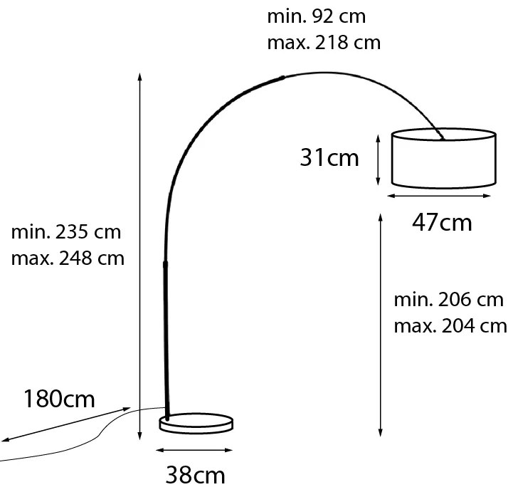 Moderní oblouková stojací lampa černá s dvojitým stínidlem černá se zlatou - XXL