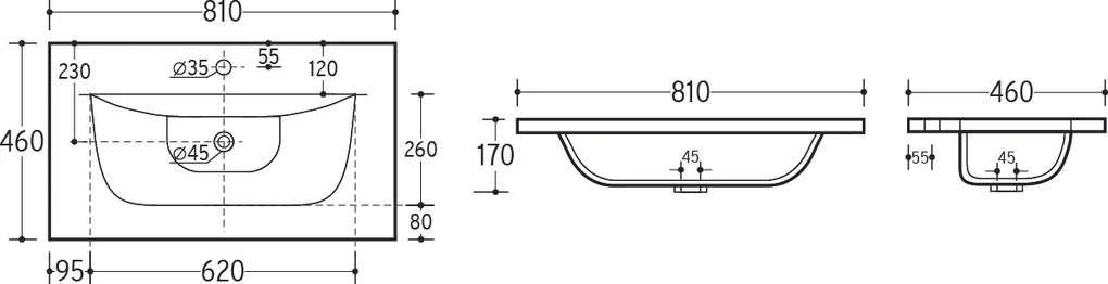 Comad Nábytkové keramické umyvadlo SKY 80/DP-8099, 81x46 cm, bílá lesklá