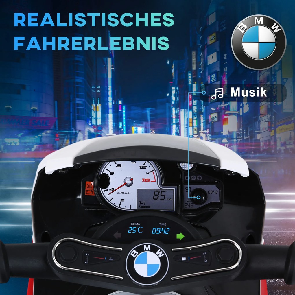 HOMCOM BMW S1000RR licencovaná dětská elektrická tříkolka s baterií, dětské vozidlo, ocel, červená, 66x37x44 cm