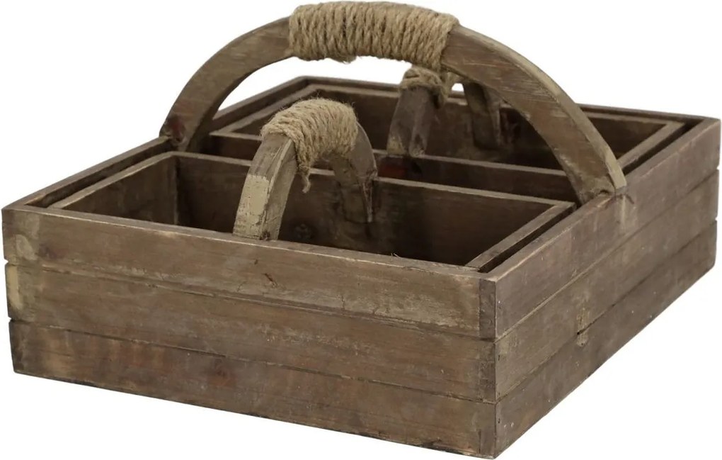 Box s rukojetí a 2 boxy z borovicového dřeva Nature – 23*12*13 cm
