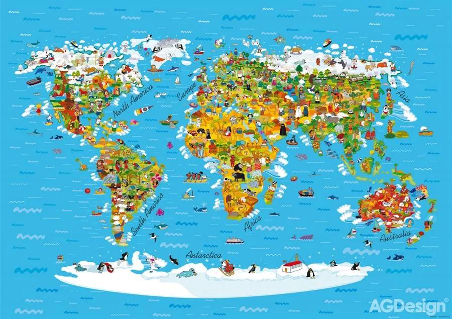 AG Design Čtyřdílná obrazová fototapeta Mapa světa FTS 1320, rozměr 360 x 254cm