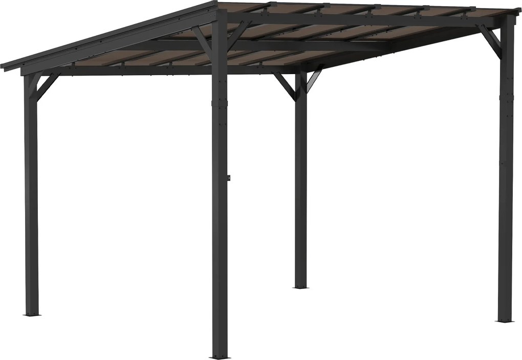 Pergola Pavilion Outsunny cca 3x3m, Voděodolný, Stabilní, Zimní zastřešení s UV ochranou 50+, Nástěnný kovový zahradní pavilon, Stínění pro zahradní t