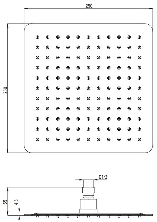 Deante Cascada, nerezová sprchová hlavice 250x250 mm, zlatá lesklá, DEA-NAC_Z02K