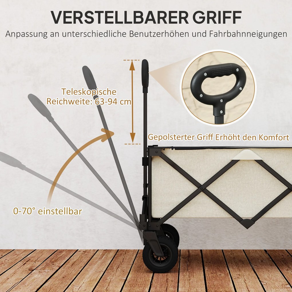Zahradní vozík s nosností 100 kg, skládací Přepravní vozík s odnímatelnou plachtou, 90 x 48 x 92 cm Béžová barva