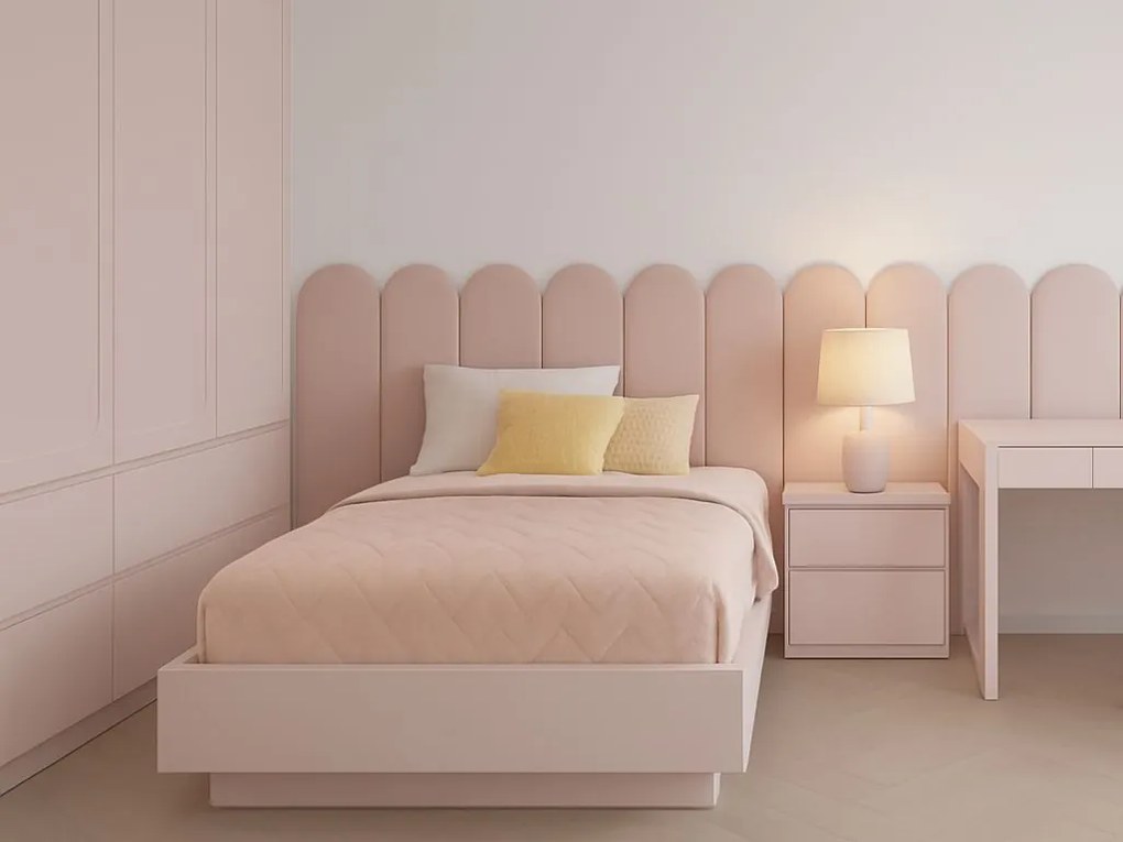 Zaoblený čalouněný panel za zeď VELVET Zvolte barvu: Starorůžová, Zvolte rozměr: 30x80 cm, Uchycení na zeď: Bez uchycení (možnost použití lepidla)