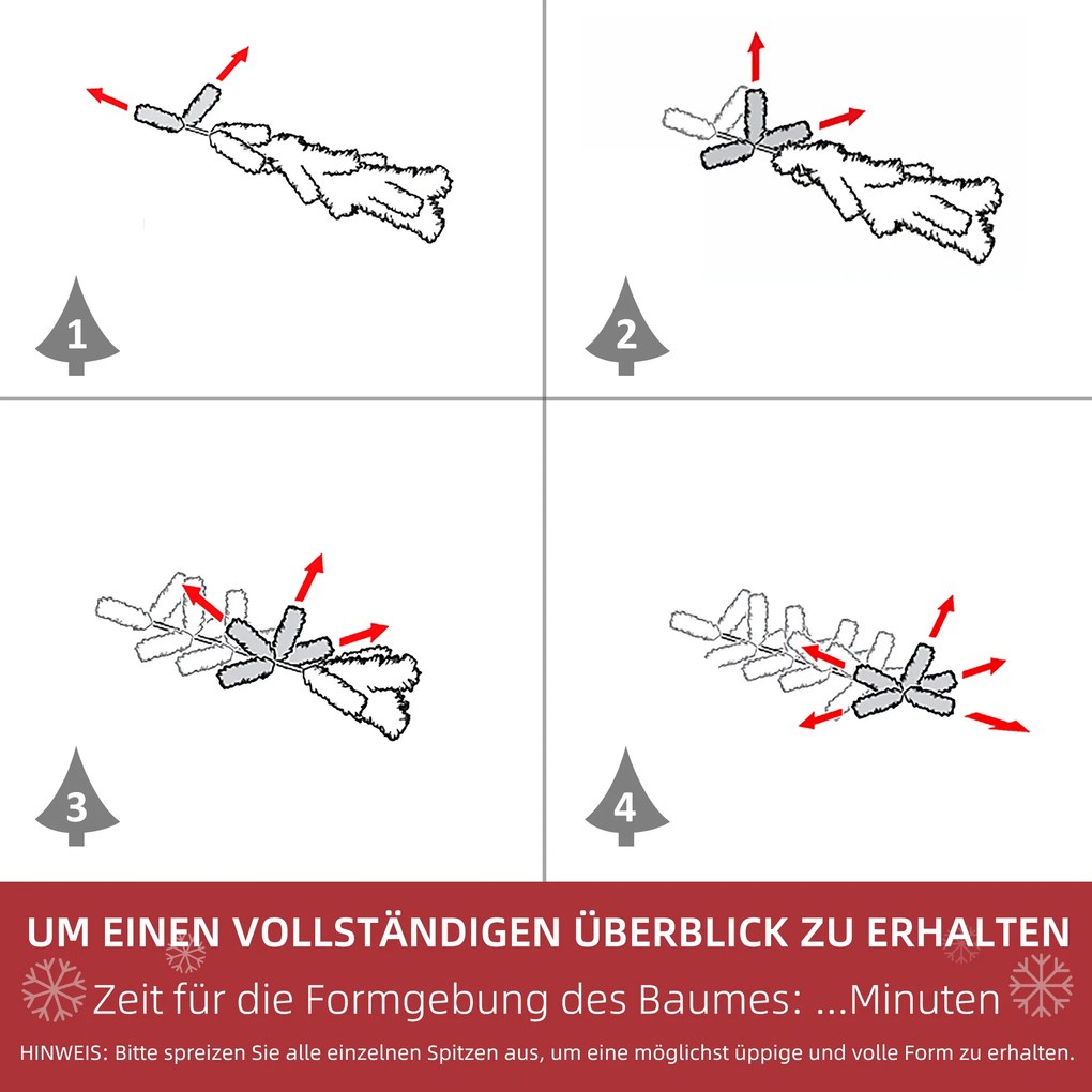 HOMCOM Umělý vánoční stromek, efekt sněhu, nehořlavý, pantová konstrukce, zelená/bílá 830-527V00GN