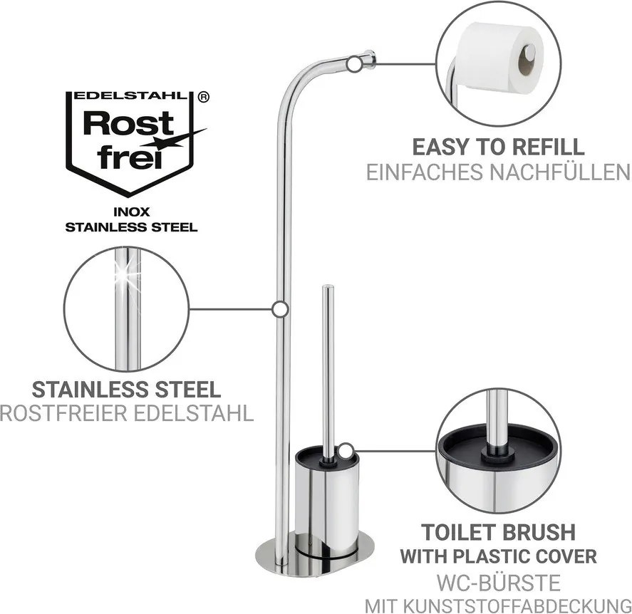 Stojan na toaletní papír se štětkou z nerezové oceli v leskle stříbrné barvě Levante – Wenko