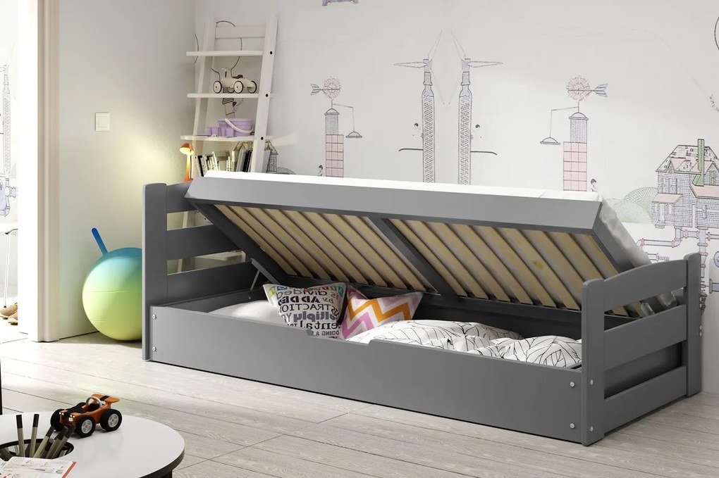MAXMAX Dětská postel ERNIE s úložným prostorem 200x90 cm - grafitová