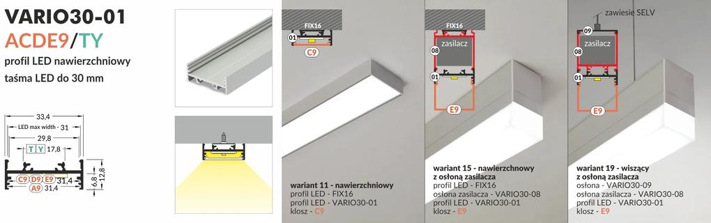DANLUX LED profilové svítidlo přisazené/zavěšené/zapuštěné lineární 3m 9250lm Teplota světla: 3000K, Barva materiálu: Bílá, Typ montáže: Přisazená