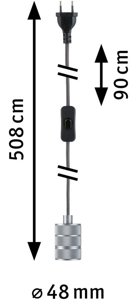 Paulmann 78437 Tilla, hliníkové svítidlo pro dekorativní žárovku s vypínačem a kabelem do zásuvky, 1x60W E27 délka 508cm