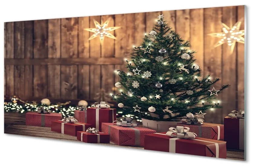 Obraz na skle Dárky Vánoční strom dekorace desky 100x50 cm