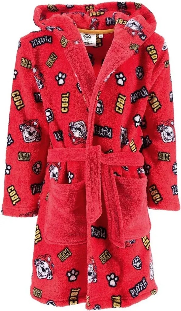 Dětský / chlapecký coral fleece župan s kapucí Tlapková patrola - Paw Patrol - motiv Marshall, EU 104 Červená