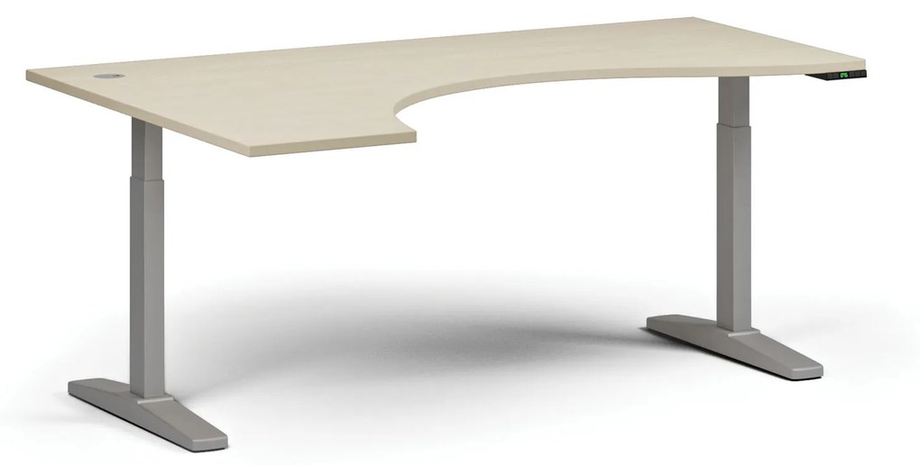 Výškově nastavitelný stůl, elektrický, 675-1325 mm, ergonomický levý, deska 1800x1200 mm, šedá podnož, bílá