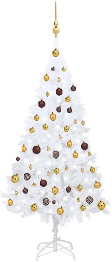 3077540 vidaXL Umělý vánoční stromek s LED a sadou koulí bílý 150 cm PVC
