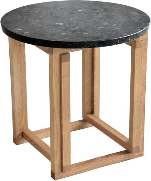 Černý žulový odkládací stolek s podnožím z dubového dřeva RGE Accent, ⌀ 50 cm
