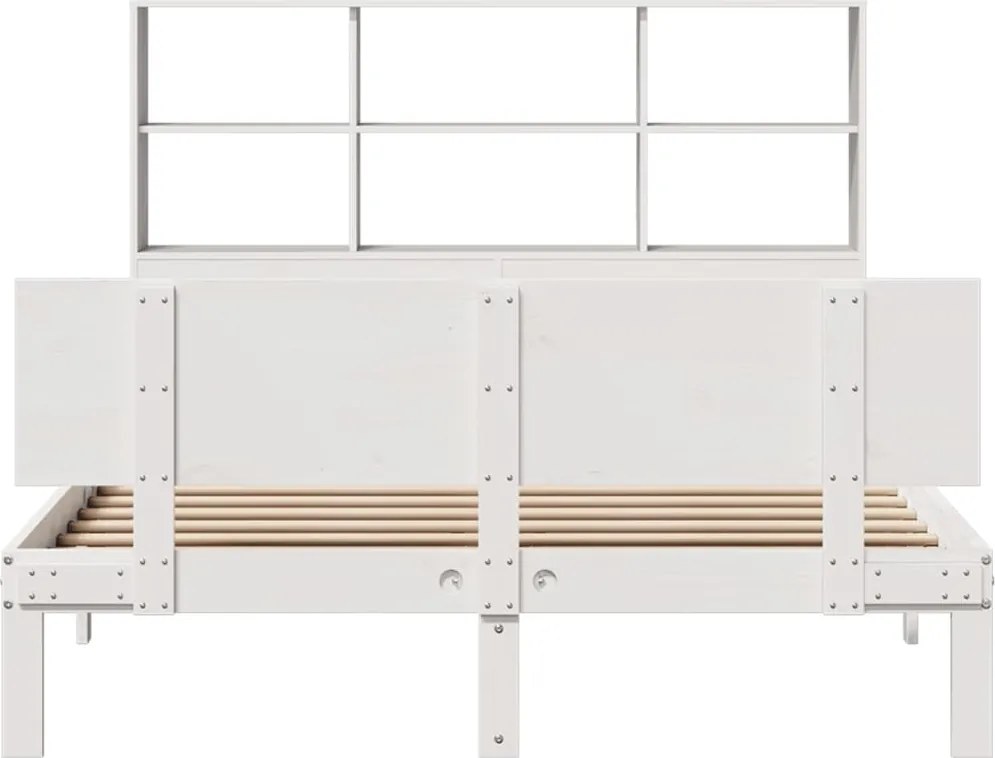 Postel s knihovnou bez matrace bílá 160x200 cm masivní borovice 3322671