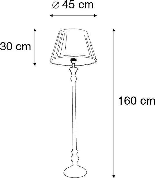 Rustikální stojací lampa šedá s bílým plisovaným stínítkem - Classico