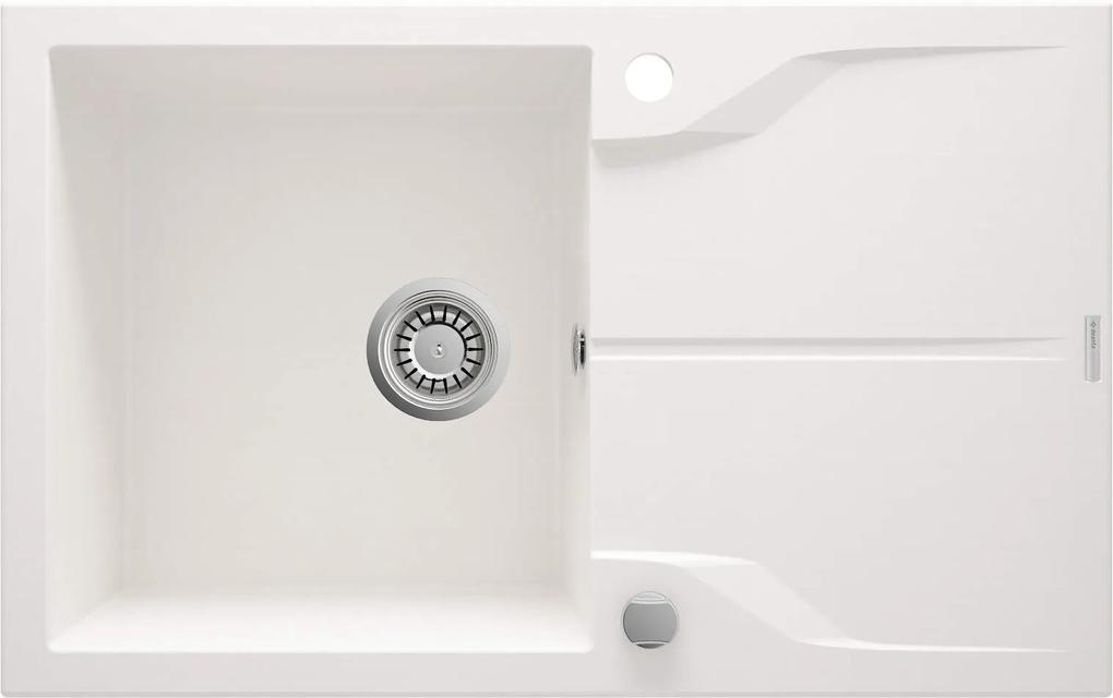 Deante Andante Flush, granitový dřez 780x490x194 mm, 3,5" + prostorově úsporný sifon, 1-komorový, bílá, ZQN_T513