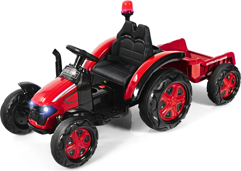 Costway Traktor 12 V dětský pojízdný traktor s odnímatelným přívěsem, červený