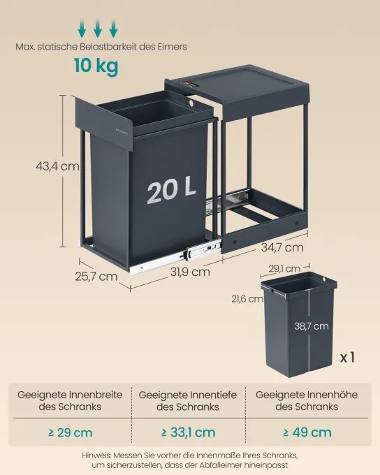 Výsuvný odpadkový koš do kuchyňské skříňky LTB920GZ01
