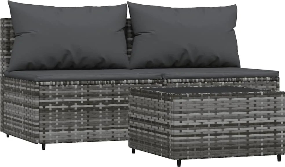 3dílná zahradní sedací souprava s poduškami šedá polyratan 319771