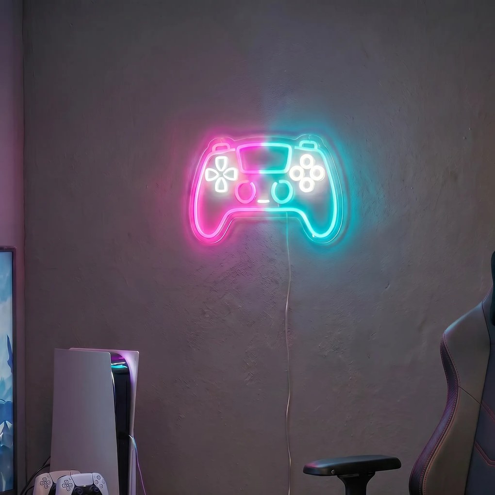 Neonová nástěnná lampa růžová s modrou včetně LED - Controller