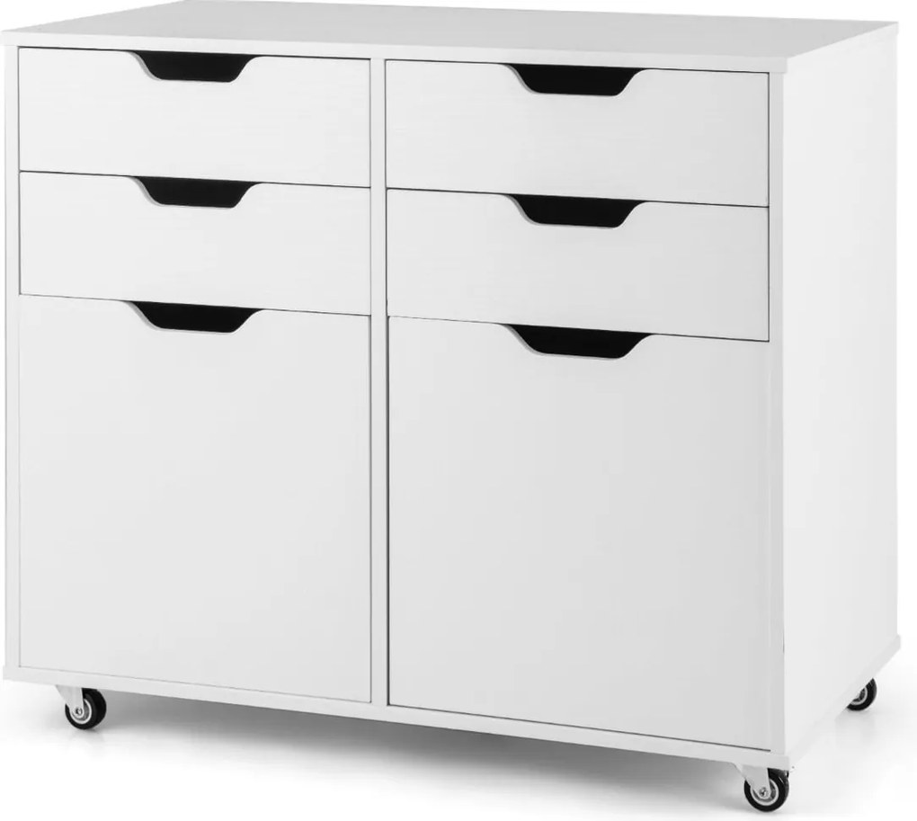 Costway Rolový kontejner s 4 zásuvkami a 2 dvířky kartotéka