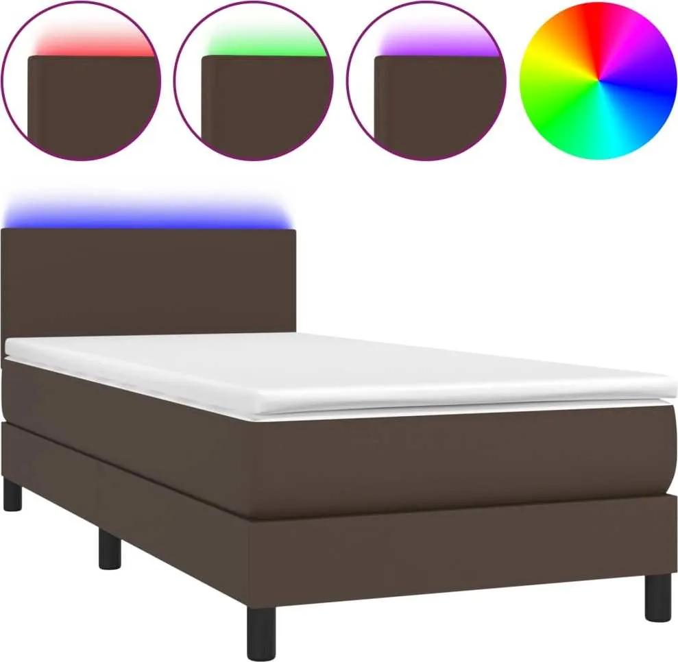 vidaXL Box spring postel s matrací a LED 100x200 cm umělá kůže [3134090] Barva: Černá