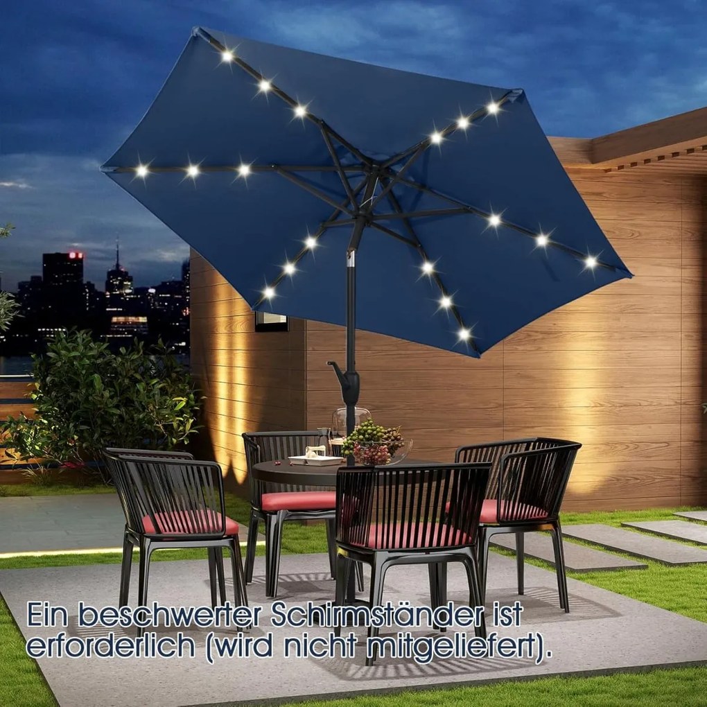 Costway Slunečník 230 cm s LED solárním osvětlením a klikou tmavě