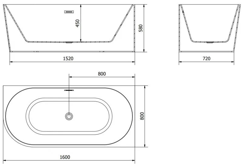 Mexen Mia, volně stojící rohová vana pravá 160 x 80 cm, bílá/černá, přepad broušený grafit, 52691608075P-66