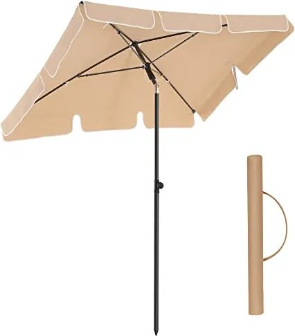 Obdélníkový slunečník 2 × 1,25 m, UPF 50+ ochrana, sklopný, bez základny, taupe