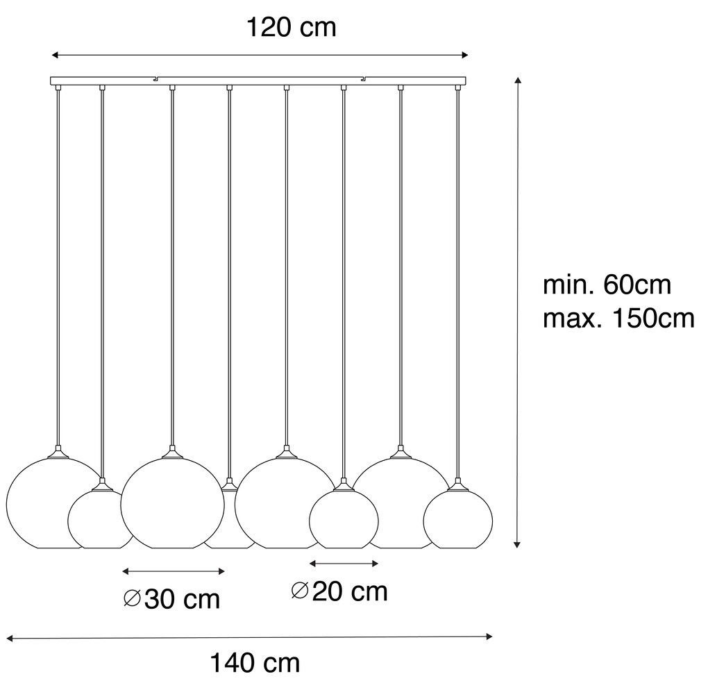 Chytré závěsné svítidlo tmavě bronzové s jantarovým sklem 8-světel včetně 8 Wifi G95 - Sandra