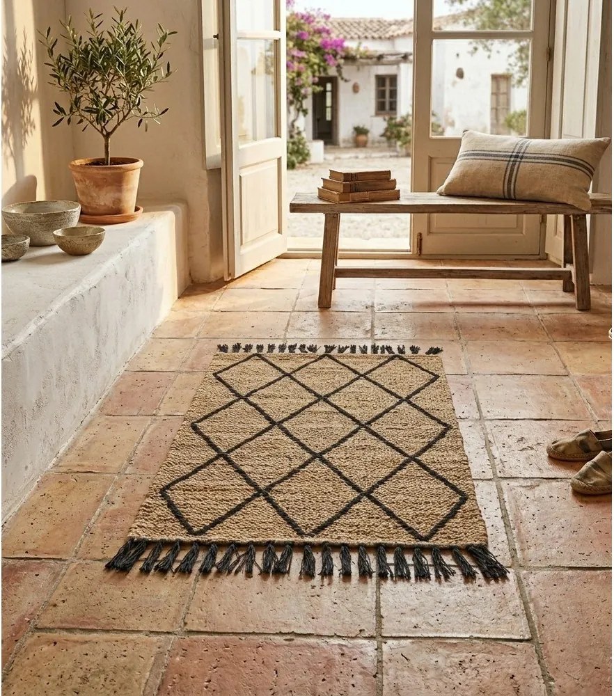 Černý/v přírodní barvě ručně tkaný jutový koberec 60x90 cm Shaila – Bizzotto