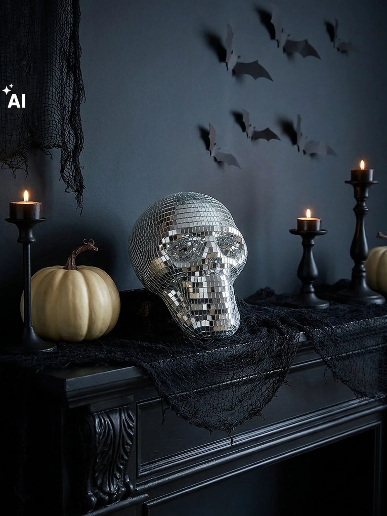 Sinsay - Halloweenská dekorace ve tvaru lebky se zrcadlovou mozaikou - sříbrná