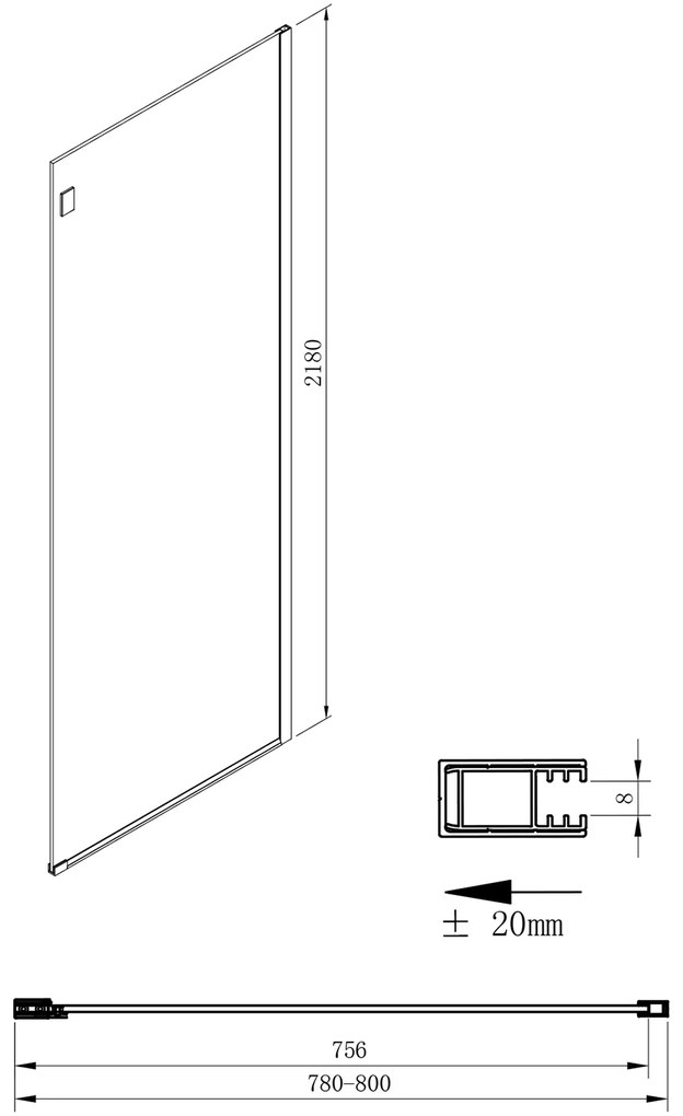 Gelco Volcano Black boční stěna 800 mm, GV3480